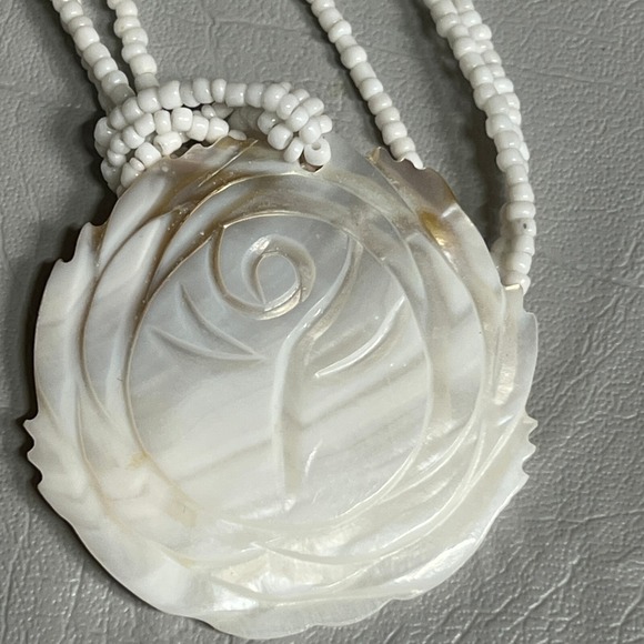 Jewelry | Mother Of Pearl Pend Carved Flower Three Strand White Seed ...